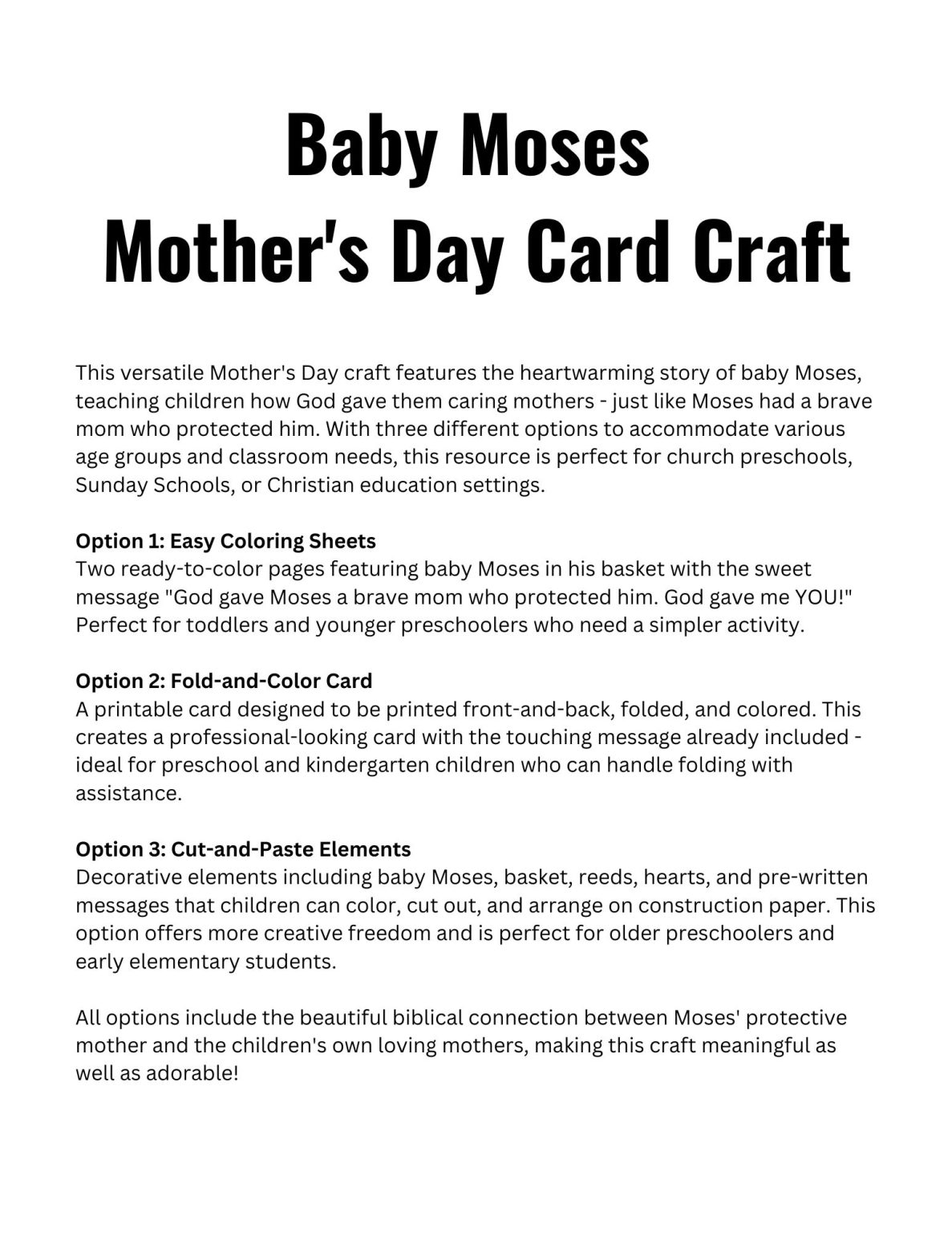 Baby Moses Mother's Day Card Craft (3 Options) - Tips of Wisdom