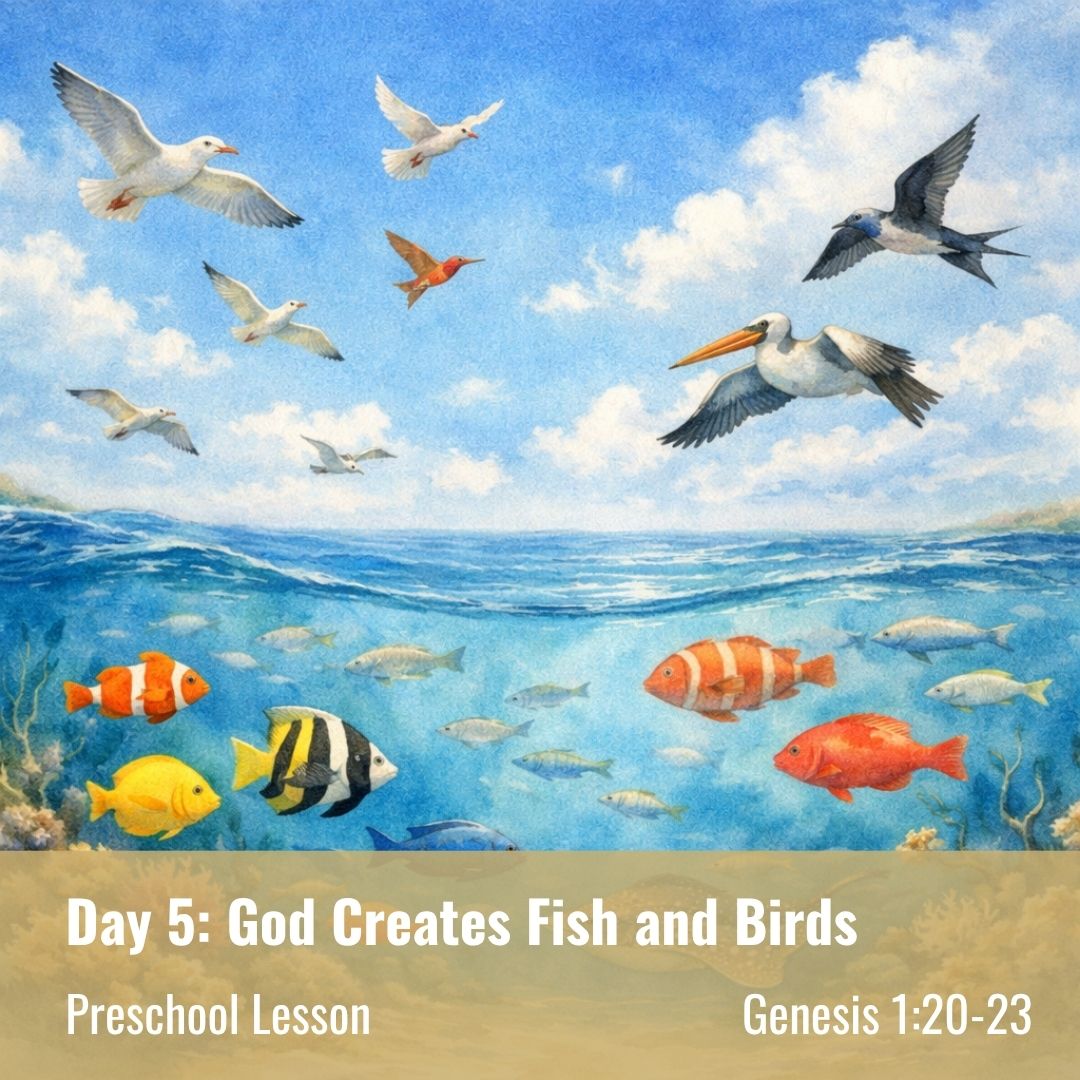 Genesis 120-23 (Day 5) God Creates Fish and Birds Preschool Lesson ...